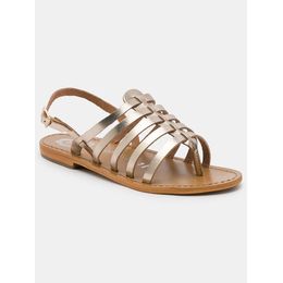 Les BAGATELLES Leder-Zehensandalen "Olleros" in Gold - 53% | Gr&ouml;&szlig;e 40 | Damen-sandalen