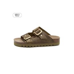 teegu Leder-Pantoletten in Khaki - 53% | Gr&ouml;&szlig;e 41 | Damen-pantoletten