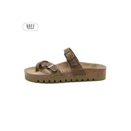 teegu Leder-Zehentrenner in Khaki - 52% | Gr&ouml;&szlig;e 37 | Damen-sandalen