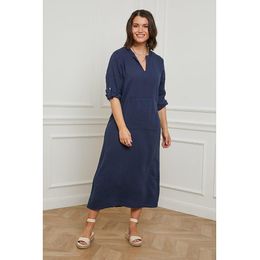 Curvy Lady Leinen-Kleid in Dunkelblau - 68% | Gr&ouml;&szlig;e 48/50 | Damen-kleider