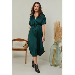 Curvy Lady Plisseekleid in Dunkelgr&uuml;n - 68% | Gr&ouml;&szlig;e 44/46 | Damen-kleider