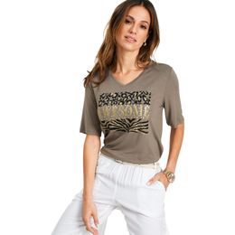 CR&Eacute;ATION L Damen Shirt mit Animal-Motiv sand-schwarz Gr&ouml;&szlig;e 38