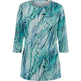 CR&Eacute;ATION L Damen Longshirt in Batik-Optik aquamarin-smaragd-bedruckt Gr&ouml;&szlig;e 38
