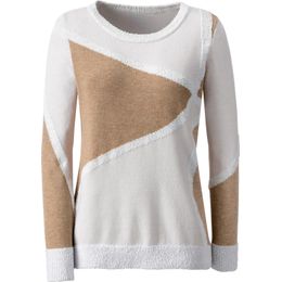 CR&Eacute;ATION L Damen Langarm-Pullover ecru-camel-meliert Gr&ouml;&szlig;e 38