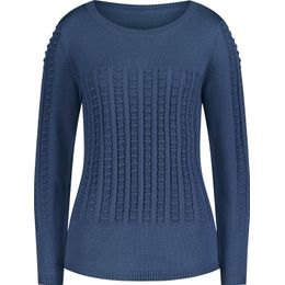 Damen Langarm-Pullover mit 3D-Strickmuster jeansblau, Gr&ouml;&szlig;e 38