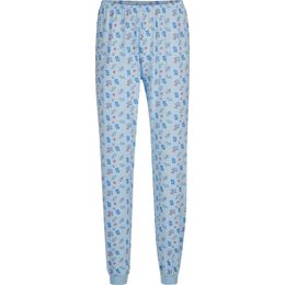 w&auml;schepur Damen Schlafanzug mit Knopfleiste hellblau-mittelblau-bedruckt, Gr&ouml;&szlig;e 52/54