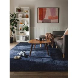 Waschbarer Hochflor Shaggyteppich Melvin Dunkelblau 120x170 cm - Hochflor Teppich f&uuml;r Wohnzimmer