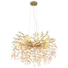 Globo LIGHTING H&auml;ngeleuchte "QUEENA", goldfarben matt, 10, &Oslash; 80cm H: 120cm, 1 Stk., Leuchten, Goldfarbener Luster mit Glaskristallen amber, Flexo, h&ouml;henverstellbar, H&auml;ngeleuchte
