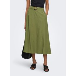 Jacqueline de Yong Maxirock JDY "JDYMILAN LINEN HW BELTED SKIRT WVN DIA", Damen, Gr. L, olive drab, Web, Obermaterial: 45% Baumwolle, 35% Viskose, 20% Leinen, unifarben, R&ouml;cke Maxirock, Sommerrock mit Leinen