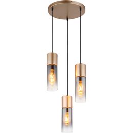 Globo LIGHTING H&auml;ngeleuchte "ANNIKA", cappuccinofarben matt, 3, &Oslash; 34cm H: 150cm, 1 Stk., Leuchten, H&auml;ngeleuchte Cappuccino, Rauchglas Rillen, 3 H&ouml;hen, E27, H&auml;ngeleuchte