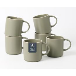 Becher OTTO HOME "Kaffeebecher Ylvii, 6er Set", gr&uuml;n, H:9,4cm &Oslash;:8,8cm, Steinzeug, Trinkgef&auml;&szlig;e, Becher, sp&uuml;lmaschinenfest und mikrowellengeeignet, 350 ml