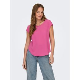 Kurzarmbluse Only "ONLVIC &ndash; feminines Blusenshirt in lockerer Form", Damen, Gr. 36, pink (raspberry rose), Web, Obermaterial: 97% Polyester, 3% Elasthan, unifarben, regular fit Po-bedeckend, Rundhals, Blusen, Materialmix, regular fit