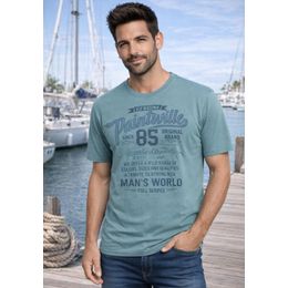 MAN'S WORLD T-Shirt MAN'S WORLD, Herren, Gr. L (52/54), blau (blau, grau), Single Jersey, Obermaterial: 100% Baumwolle, bedruckt, normal, Rundhals, Shirts T-Shirt, Kurzarm, mit stylischem Print, Rundhalsausschnitt, aus Baumwolle