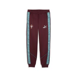 Sporthose Puma "Portugal KING Anthem Hose Jugendliche", M&auml;dchen, Gr. 140, Normalgr&ouml;&szlig;en, ruby shimmer sea glass rot blau, Obermaterial: 37% Baumwolle, 63% Polyester. Taschenfutter: 100% Polyester. Rippe: 7% Elasthan, 93% Polyester. Besatz: 100% Polyester, unifarben, slim fit, Hosen Sporthose