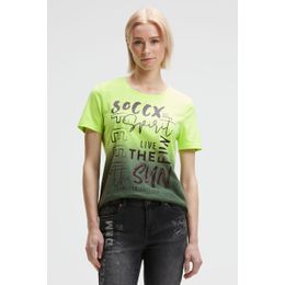 Rundhalsshirt SOCCX, Damen, Gr. M, electric lemon, Single Jersey, Material: 50% Baumwolle, 50% Polyester, Glitzermuster, bedruckt, slim fit normal, Rundhals, eingesetzt gerader Abschluss, Shirts Rundhalsshirt, mit Baumwolle