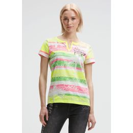 V-Shirt SOCCX, Damen, Gr. S, neon rainbow, Single Jersey, Material: 100% Baumwolle, bedruckt, gestreift, regular fit normal, V-Ausschnitt, eingesetzt gerader Abschluss, Shirts, mit l&auml;ngerer R&uuml;ckenpartie