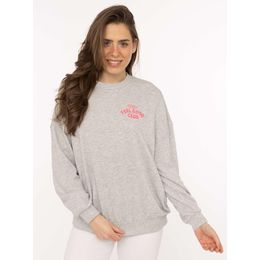 Sweatshirt Zwillingsherz "Feel Good Club", Damen, Gr. L/XL, light gray melange, Sweatware, Obermaterial: 60% Baumwolle, 40% Polyester, meliert, unifarben, h&uuml;ftbedeckend, Rundhals, Sweatshirts Sweatshirt, Rundhals, kleine Stickerei vorne