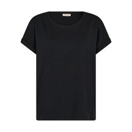 T-Shirt Freequent "FQJOKE", Damen, Gr. M, schwarz, Jersey, Obermaterial: 50% Modal, 45% Baumwolle, 5% Elasthan, unifarben, bequem h&uuml;ftlang, Rundhals, Shirts T-Shirt, bequem geschnitten, mit &Auml;rmelaufschlag