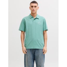 Jack & Jones Poloshirt JACK & JONES "JJBRANDON POLO SS", Herren, Gr. L, mineral blau, Jersey, Obermaterial: 100% Baumwolle, bedruckt, regular fit, Shirts