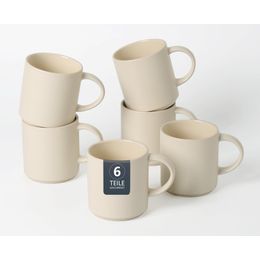 Becher OTTO HOME "Kaffeebecher Ylvii, 6er Set", beige, H:9,4cm &Oslash;:8,8cm, Steinzeug, Trinkgef&auml;&szlig;e, Becher, sp&uuml;lmaschinenfest und mikrowellengeeignet, 350 ml