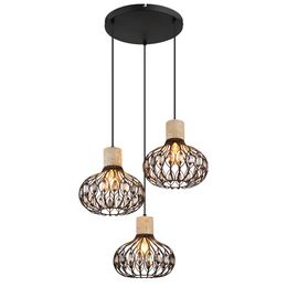 Globo LIGHTING H&auml;ngeleuchte "DORTHY", schwarz matt, 3, &Oslash; 47cm H: 150cm, 1 Stk., Leuchten, Schwarze H&auml;ngeleuchte mit Travertine Stein und Kristallen, E27 3x40W, H&auml;ngeleuchte
