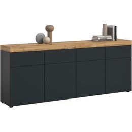 Sideboard OTTO HOME "MAMBO, TOPSELLER, Breite 200cm, 4 T&uuml;ren, 4 Schubk&auml;sten, push-2-open", schwarz, wotan eiche nachbildung, B:200cm H:80cm T:37cm, FSC-zertifizierter Holzwerkstoff, Sideboards, Sideboard, Kommode, Anrichte, Wohnzimmer, Schlafzimmer