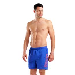 Badeshorts arena "FUNDAMENTALS arena LOGO BOXER R", Herren, Gr. M, N-Gr, neon blau, team orange, Obermaterial: 100% Polyester, Badehosen Badeshorts