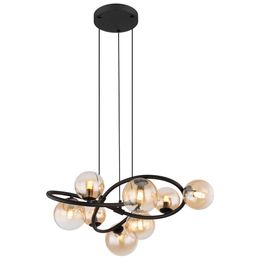 Globo LIGHTING H&auml;ngeleuchte "TUBERIUS", schwarz matt, 8, &Oslash; 65cm H: 120cm, 1 Stk., Leuchten, Schwarze H&auml;ngeleuchte mit Glas amber, klar verlaufend, 8x G9, H&auml;ngeleuchte