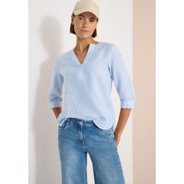 Langarmbluse Cecil, Damen, Gr. XXL (46), blouse blau, Web, 100% Leinen, gestreift, klassisch normal, Rundhals, B&uuml;ndchen, Blusen, aus Leinen