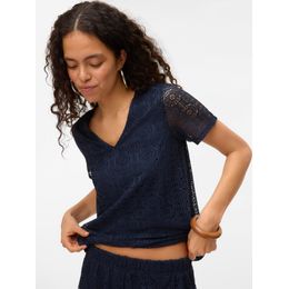 V&eacute;ro Moda V-Shirt VERO MODA "VMMAYA SS V NECK TOP JRS", Damen, Gr. S, navy blazer, Jersey, Obermaterial: 95% Polyester, 5% Elasthan, unifarben, regular fit normal, V-Ausschnitt, Shirts, Materialmix, regular fit, Spitze