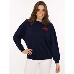Sweatshirt Zwillingsherz "Feel Good Club", Damen, Gr. L/XL, marine, Sweatware, Obermaterial: 60% Baumwolle, 40% Polyester, unifarben, h&uuml;ftbedeckend, Rundhals, Sweatshirts Sweatshirt, Rundhals, kleine Stickerei vorne