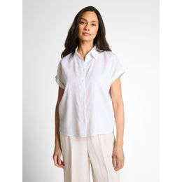 Hemdbluse Tom Tailor, Damen, Gr. 42, wei&szlig;, Web, Obermaterial: 55% Lyocell, 45% Viskose, unifarben, regular fit normal, ohne Ausschnitt, Blusen Hemdbluse, mit Knopfleiste
