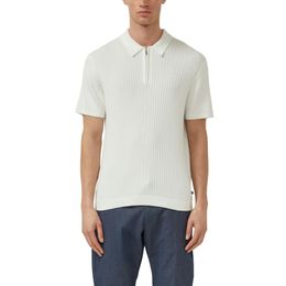 Poloshirt s.Oliver, Herren, Gr. L, wei&szlig;, Strick, Obermaterial: 85% Baumwolle, 15% Leinen, unifarben, normal h&uuml;ftbedeckend, Rundhals, B&uuml;ndchen, Shirts, mit Strick-Muster und kurzes Rei&szlig;verschluss
