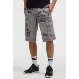 Shorts CAMP DAVID, Herren, Gr. L, Normalgr&ouml;&szlig;en, grau blau, Popeline, Material: 100% Baumwolle, bedruckt, regular fit knielang, Hosen Shorts, aus Baumwolle