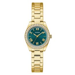 Quarzuhr Guess "MINI LUNA", goldfarben, gr&uuml;n, Armbanduhren, Damen, Quarzuhr, Armbanduhr, Damenuhr, Edelstahlarmband, analog