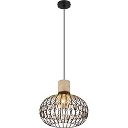 Globo LIGHTING H&auml;ngeleuchte "DORTHY", schwarz matt, 1, &Oslash; 38cm H: 150cm, 1 Stk., Leuchten, Schwarze H&auml;ngeleuchte mit Travertine Stein und Kristallen, H&auml;ngeleuchte
