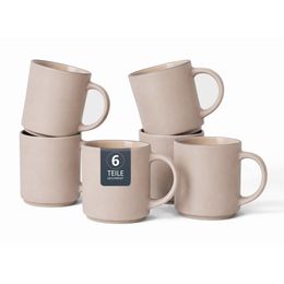 Becher OTTO HOME "Kaffeebecher Ylvii, 6er Set", taupe, H:9,4cm &Oslash;:8,8cm, Steinzeug, Trinkgef&auml;&szlig;e, Becher, sp&uuml;lmaschinenfest und mikrowellengeeignet, 350 ml