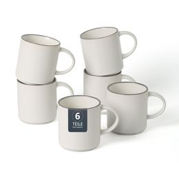 Becher OTTO HOME "Kaffeebecher Ylvii, 6er Set", wei&szlig;, H:9,4cm &Oslash;:8,8cm, Steinzeug, Trinkgef&auml;&szlig;e, Becher, sp&uuml;lmaschinenfest und mikrowellengeeignet, 350 ml