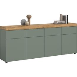 Sideboard OTTO HOME "MAMBO, TOPSELLER, Breite 200cm, 4 T&uuml;ren, 4 Schubk&auml;sten, push-2-open", smoke gr&uuml;n, wotan eiche nachbildung, B:200cm H:80cm T:37cm, FSC-zertifizierter Holzwerkstoff, Sideboards, Sideboard, Kommode, Anrichte, Wohnzimmer, Schlafzimmer
