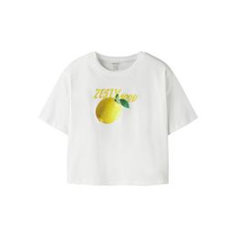 T-Shirt name it "NKFFARINAZ SS NREG SHORT TOP BOX", Jungen, Gr. 158/164, hellwei&szlig; print:lemon, Jersey, Obermaterial: 100% Baumwolle, bedruckt, unifarben, normal normal, Rundhals, Shirts T-Shirt, mit sommerlichem Frontmotiv