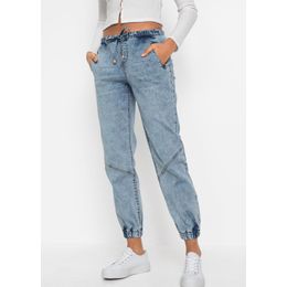Jeansjeggings bonprix, Damen, Gr. 36, N-Gr, blau washed (l&auml;nge: regul&auml;r), Denim/Jeans, Obermaterial: 73% Baumwolle, 25% Polyester, 2% Elasthan, loose fit, Jeans, loose fit Passform, aus Baumwolle, Polyester und Elasthan