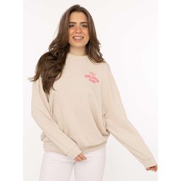 Sweatshirt Zwillingsherz "Feel Good Club", Damen, Gr. L/XL, beige, Sweatware, Obermaterial: 60% Baumwolle, 40% Polyester, unifarben, h&uuml;ftbedeckend, Rundhals, Sweatshirts Sweatshirt, Rundhals, kleine Stickerei vorne