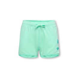 Sweatshorts KIDS Only "KOGAMANDA LIFE STRING SHORTS UB FR SWT", M&auml;dchen, Gr. 122/128, N-Gr, clean gr&uuml;n detail:palm Only, aqua wash, Sweatware, Obermaterial: 100% Baumwolle, unifarben, Basic kurz, Hosen Sweatshorts, mit kleinem Motiv am linken Bein