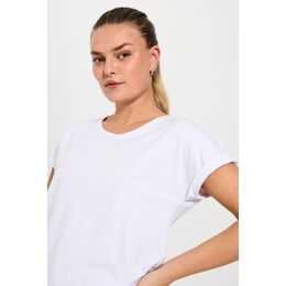 T-Shirt Freequent "FQJOKE", Damen, Gr. L, brilliant wei&szlig;, Jersey, Obermaterial: 50% Modal, 45% Baumwolle, 5% Elasthan, unifarben, bequem h&uuml;ftlang, Rundhals, Shirts T-Shirt, bequem geschnitten, mit &Auml;rmelaufschlag