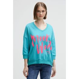 Sweater SOCCX, Damen, Gr. S, ocean flash, Sweatware, Material: 73% Baumwolle, 27% Polyester, bedruckt, oversize normal, V-Ausschnitt, eingesetzt Rippb&uuml;ndchen, Sweatshirts Sweater, mit Baumwolle