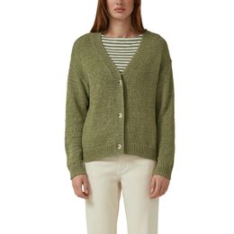 Strickjacke s.Oliver, Damen, Gr. 44, khaki, Strick, Obermaterial: 60% Baumwolle, 40% Polyamid, unifarben, normal h&uuml;ftbedeckend, tiefer V-Ausschnitt, Flachstrickb&uuml;ndchen, Strickjacken Strickjacke, mit V-Ausschnitt