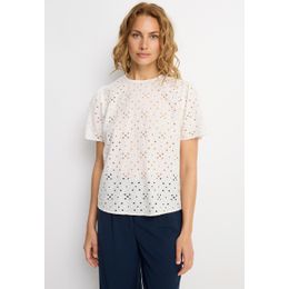 Kurzarmbluse Lascana, Damen, Gr. 34, beige (creme), Web, Obermaterial: 100% Baumwolle, unifarben, figurumspielend h&uuml;ftlang, Rundhals, Blusen, mit Lochstickerei, Damenbluse, casual-elegant