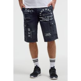 Shorts CAMP DAVID, Herren, Gr. L, Normalgr&ouml;&szlig;en, blau, Popeline, Material: 100% Baumwolle, bedruckt, regular fit knielang, Hosen Shorts, aus Baumwolle