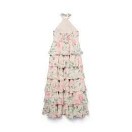 V&eacute;ro Moda Maxikleid VERO MODA "VMFELICIA SLHALTER RUFFLE MAXI DRESS EXP", Damen, Gr. L, N-Gr, peony aop:flower, Web, Obermaterial: 100% Polyester, bedruckt, normal lang, Neckholder, Kleider Maxikleid, Kunstfaser