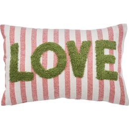 Dekokissen done. "CUSHION HAPPY STRIPE LOVE", gr&uuml;n (rosa, natur, gr&uuml;n, schriftzug bestickt gestreift), B:40cm H:1cm L:60cm, Baumwolle, Dekokissen_Sitzkissen_Kissenh&uuml;llen